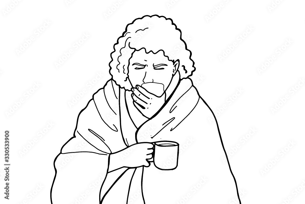 sick or flu woman half body and coughing line drawing Stock Vector ...