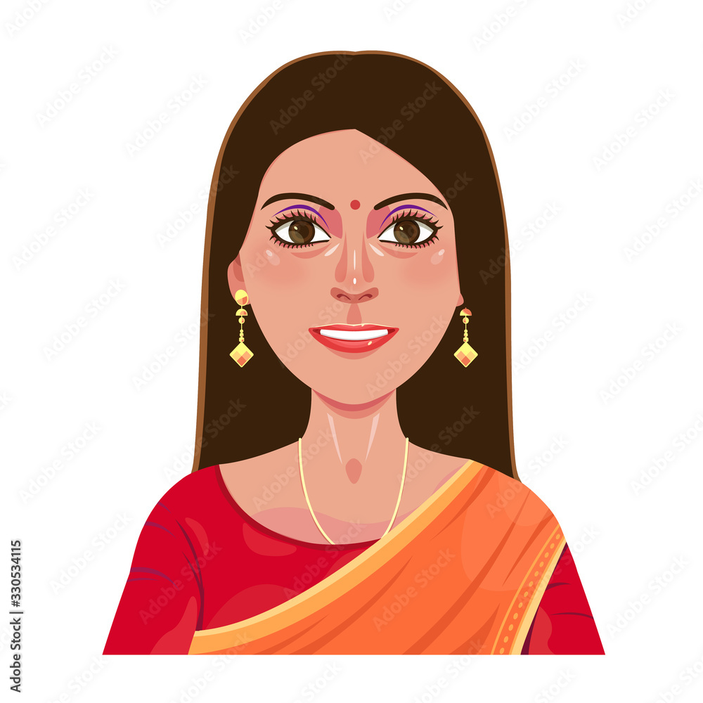 Beautiful young indian girl portraits, avatar comic style vector Stock ...