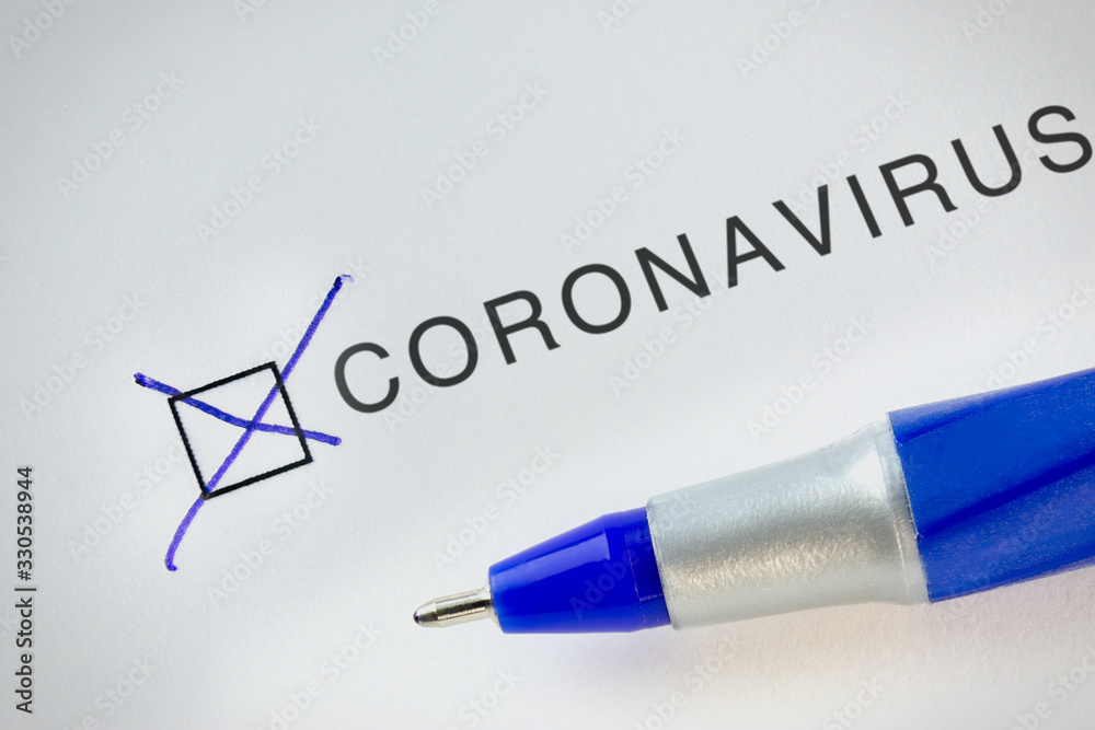 Coronavirus text on test paper with check mark in form box. Diseases ...