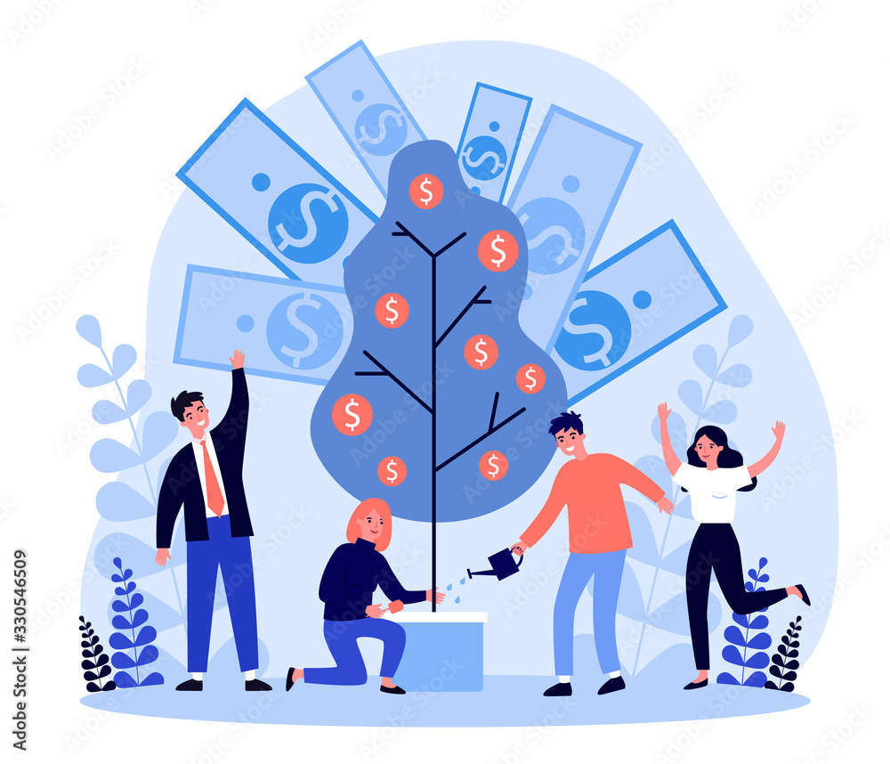 Cheerful people investing finance flat vector illustration. Cartoon ...