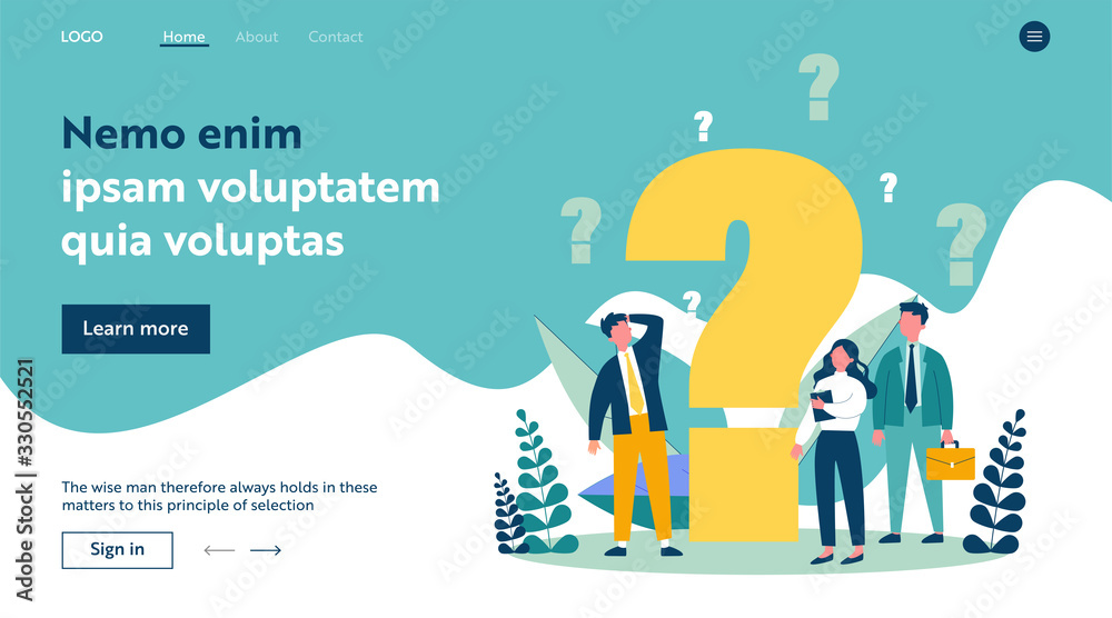 Confused businesspeople asking questions. Puzzled cartoon characters ...