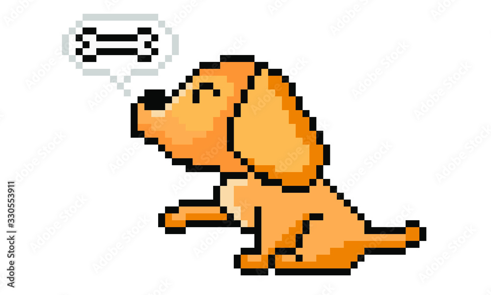 vector pixel art Golden Retriever dog isolated on white background ...