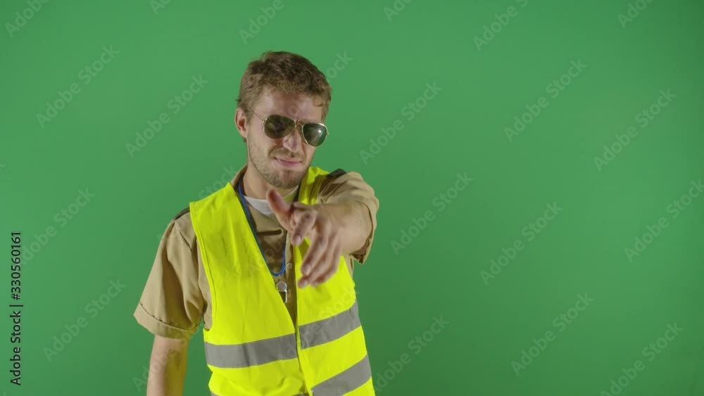 Adult Man Police Officer Throwing Something To The Camera Studio ...