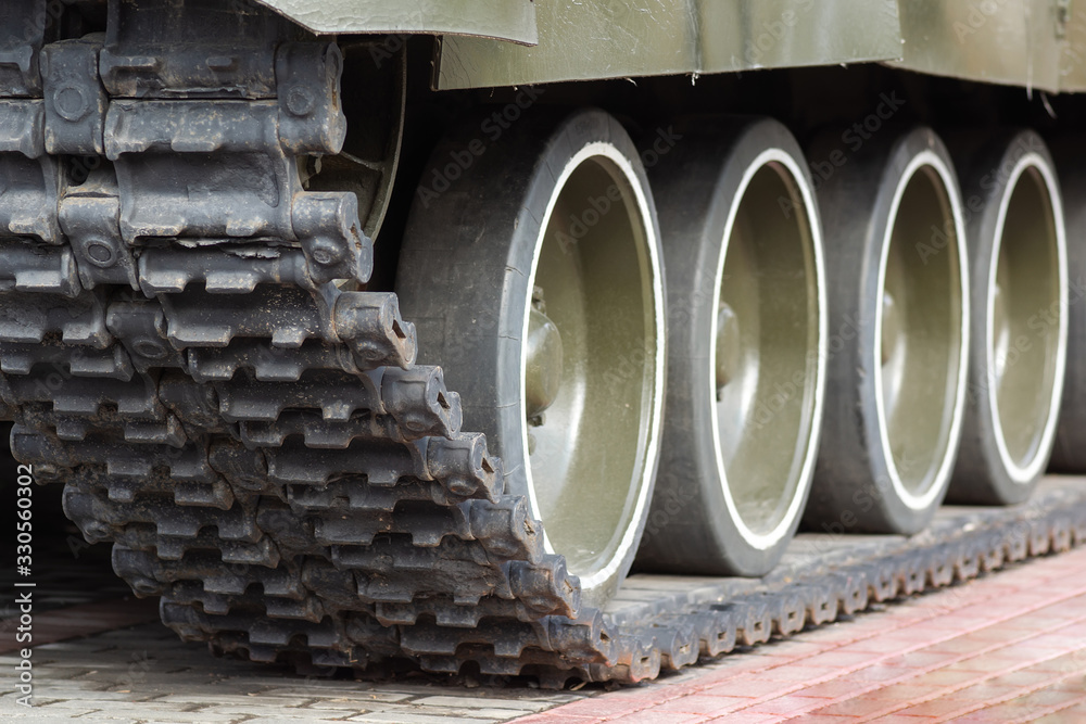 Russian tank, tracks and wheels of a Russian tank, Russian armored ...
