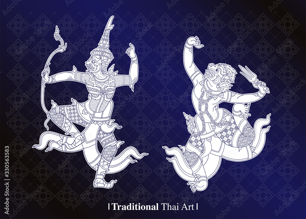 Line vector traditional Thailand Art, vector illustration Stock Vector ...