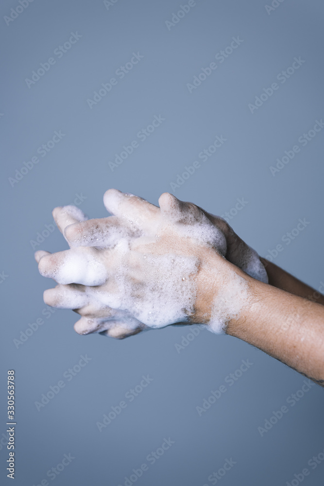 procedure for correct hand washing, step three Stock Photo | Adobe Stock