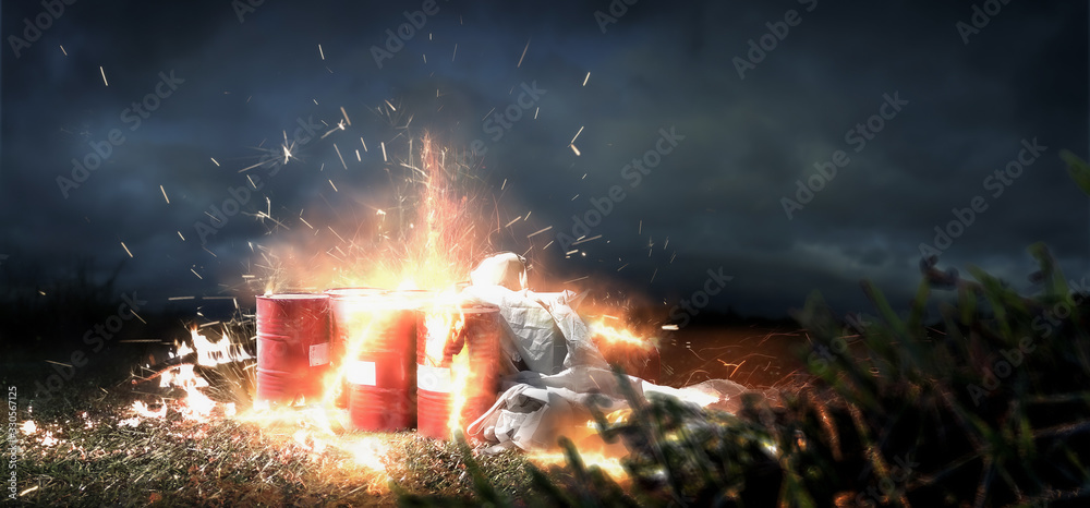 Burning barrels. Radiation explosion and fire of toxic substances ...