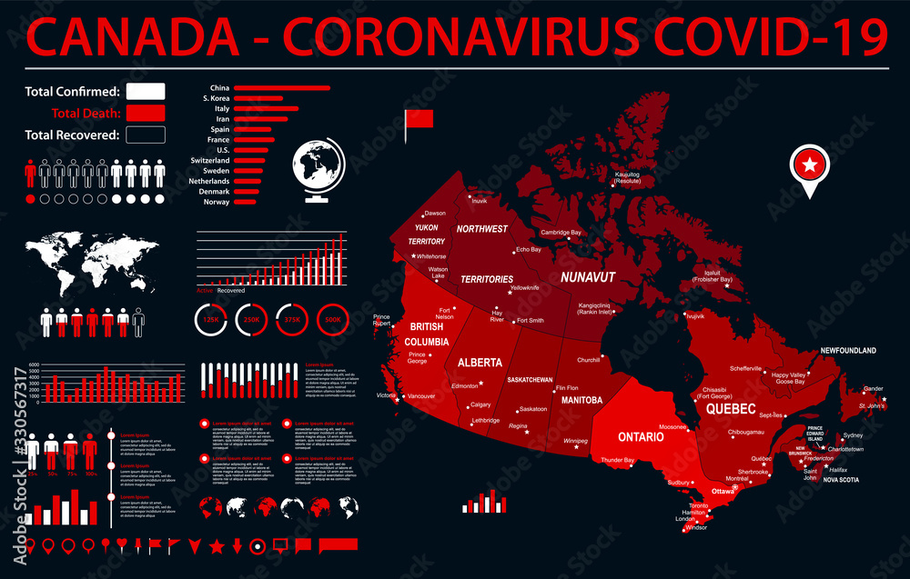 Canada Map - Coronavirus COVID-19 Infographic Vector Stock Vector ...