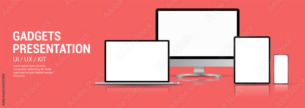 Minimalistic 3D mockups gadgets (smartphone, pc monitor, tablet, laptop ...