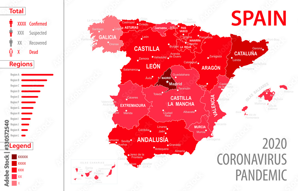 Spain Map - Coronavirus Pandemic COVID-19 Infographic Vector Stock ...