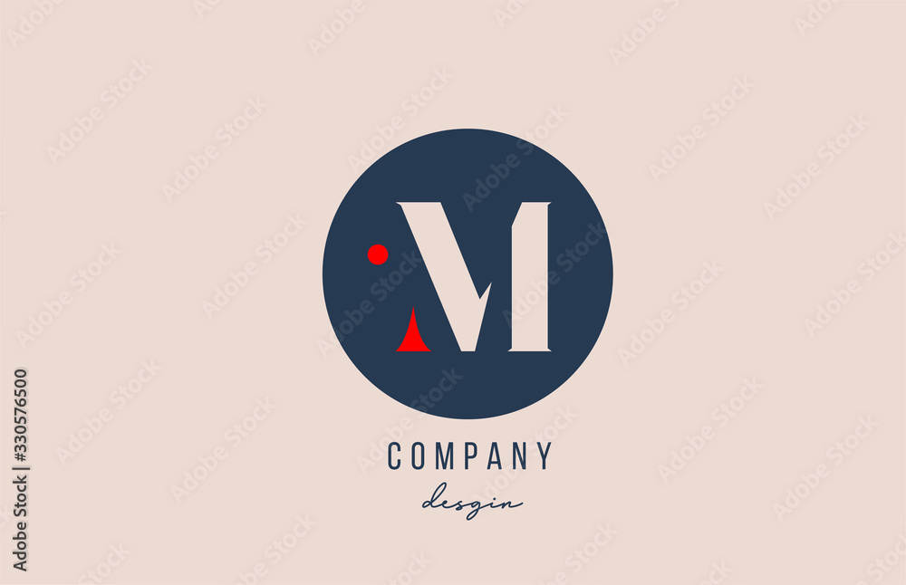 red dot M letter alphabet logo icon design with blue circle for company ...