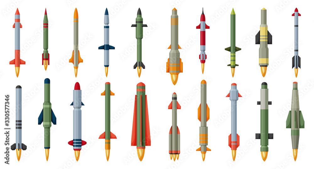 Ballistic missile vector cartoon set icon. Vector illustration military ...