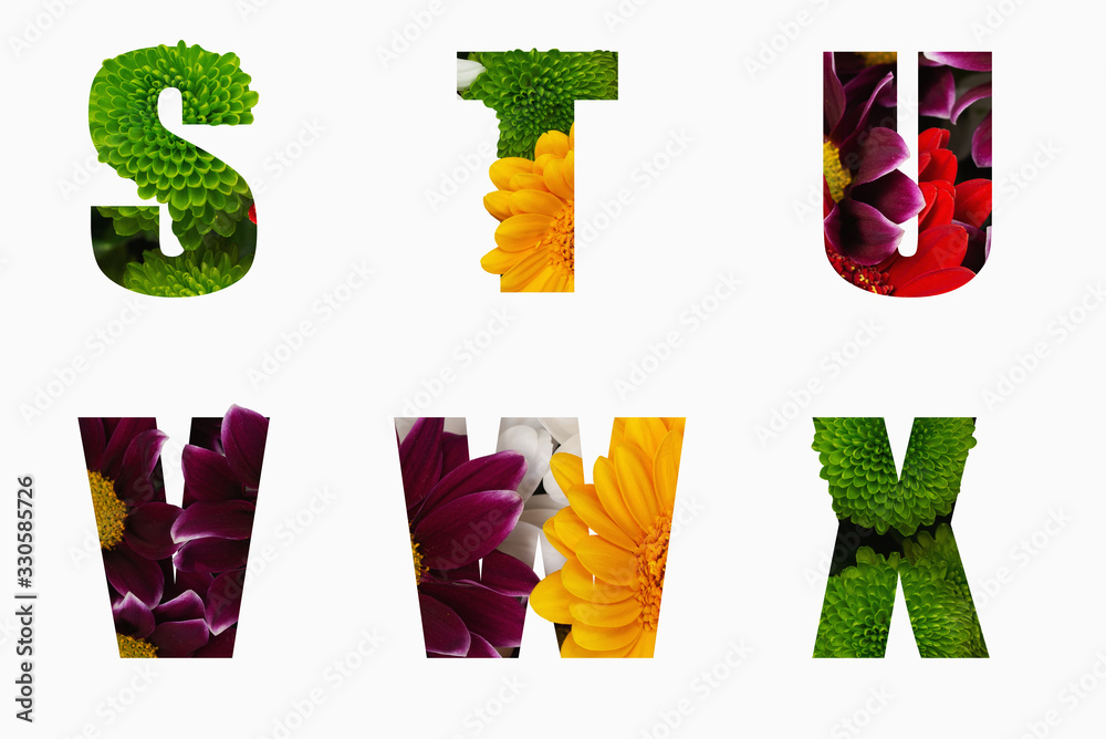 Letters of the alphabet made from flowers Stock Photo | Adobe Stock