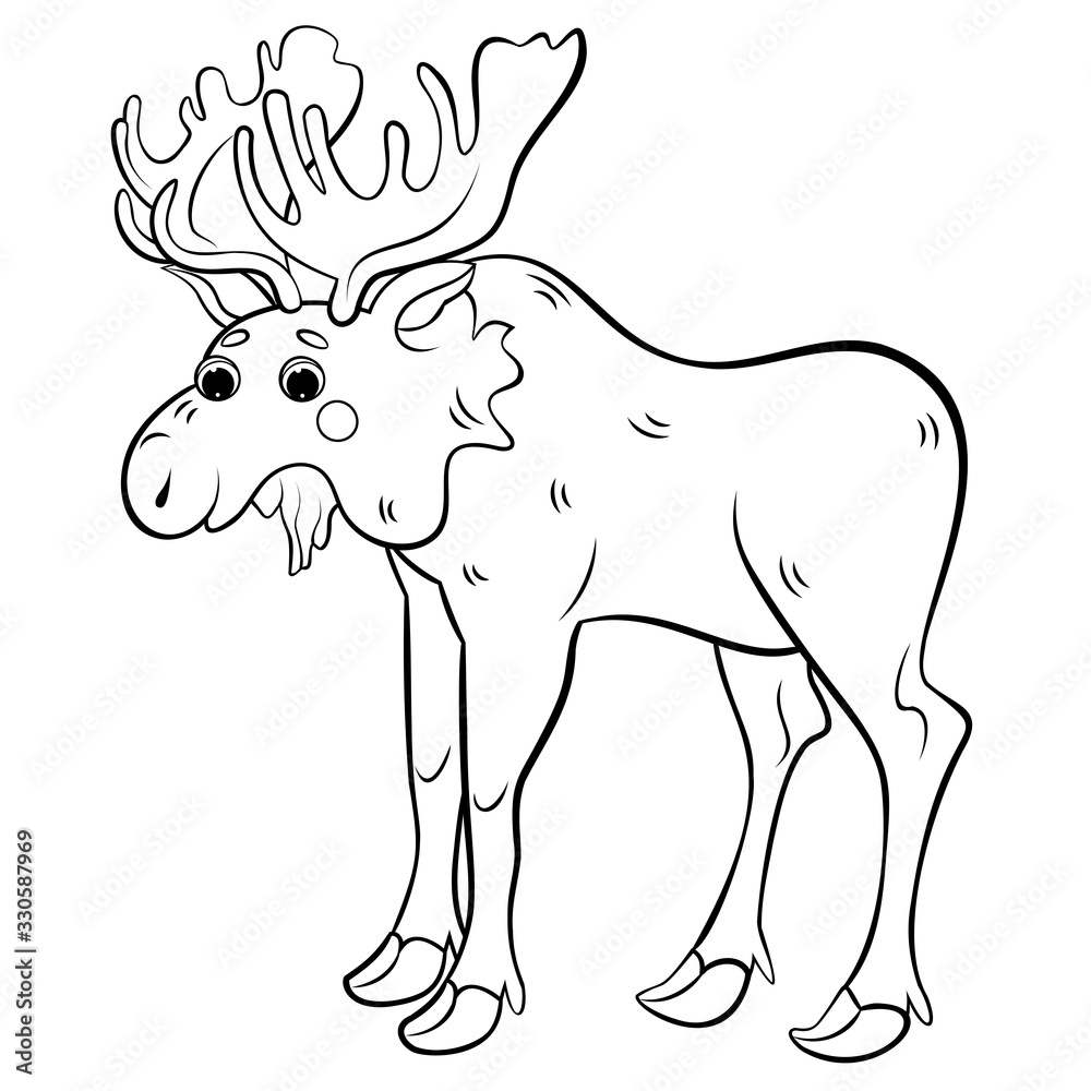 Coloring page outline of cute cartoon moose. Vector image isolated on ...