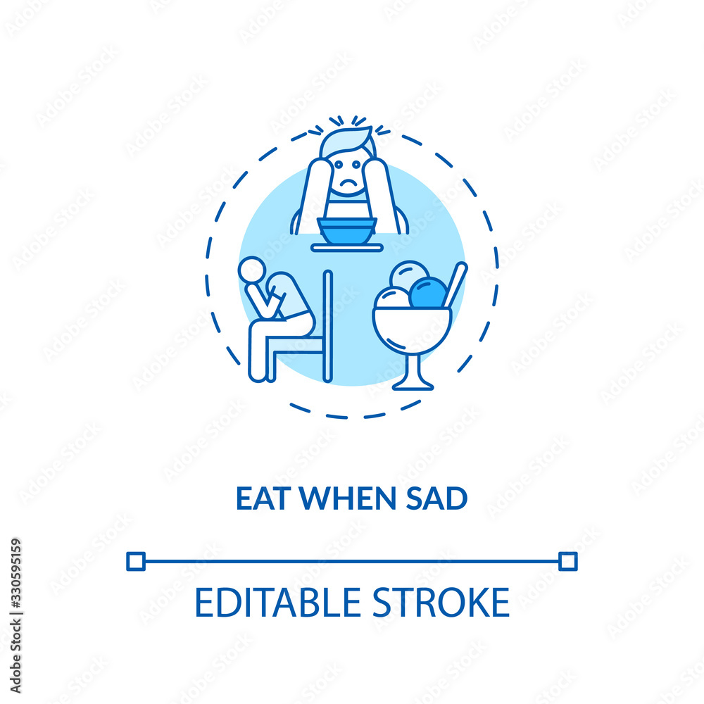 Eat when sad concept icon. Emotional eating, mindless nutrition idea ...