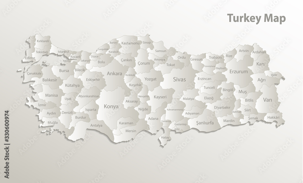 Poster Turkey map, administrative division, separates regions and names ...