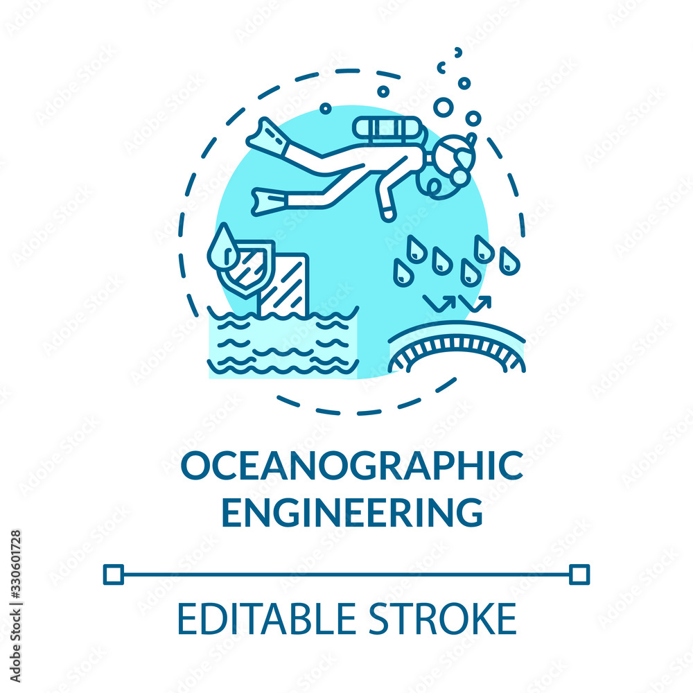 Oceanographic engineering turquoise concept icon. Exploring underwater ...