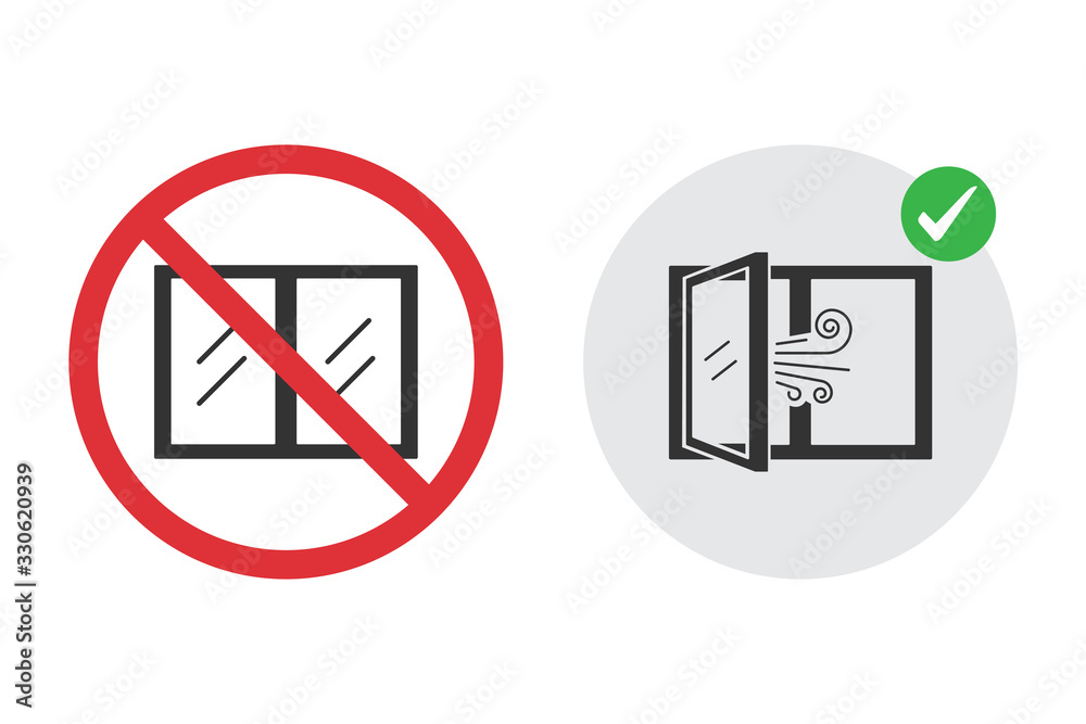 No closed window icon and open window for fresh air Stock Vector ...