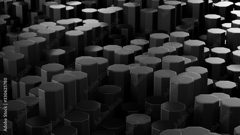 3D animation abstract geometric polygon background. Many black ...