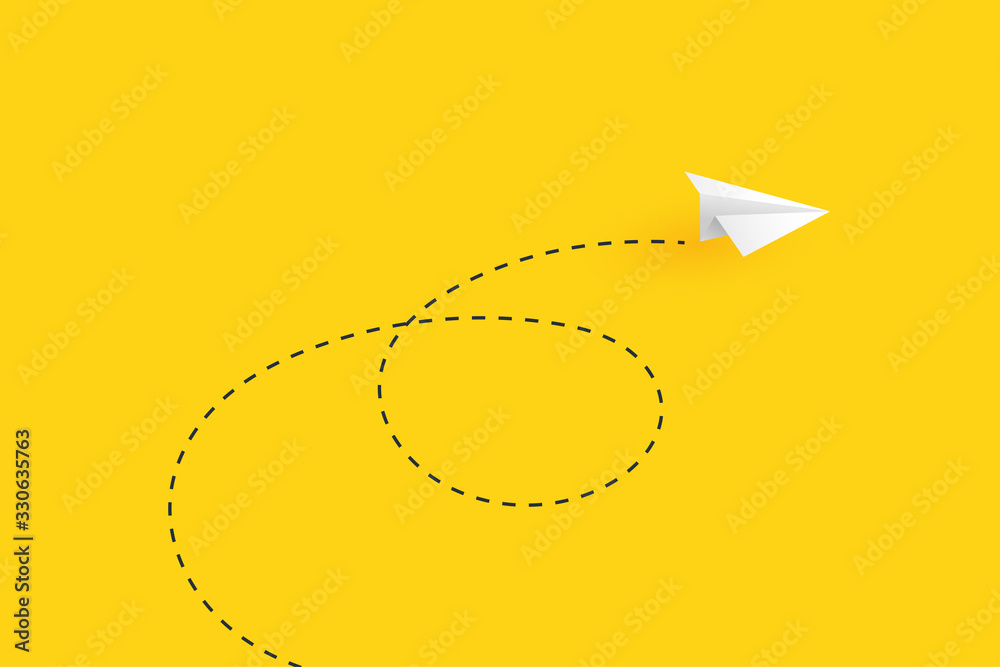 Paper airplane with business success and leadership concept landing ...