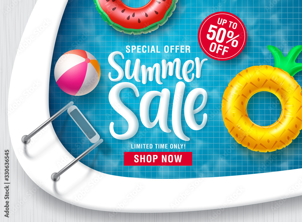 Summer sale vector banner design. Summer discount promotion text with ...
