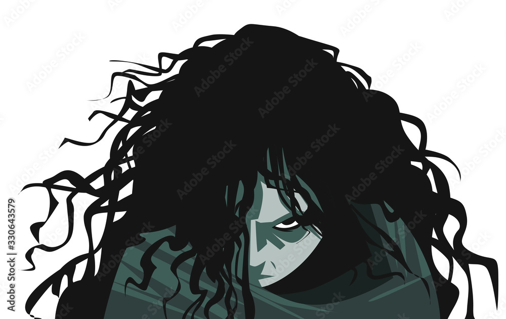 angry pale girl with messy hair Stock Vector | Adobe Stock