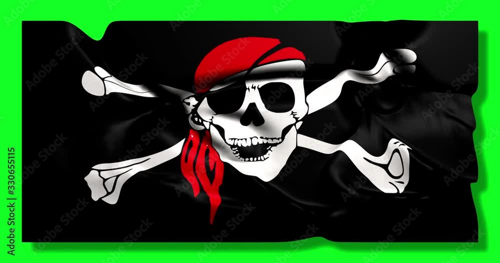 black pirate flag waving pirate skull danger death symbol green screen ...