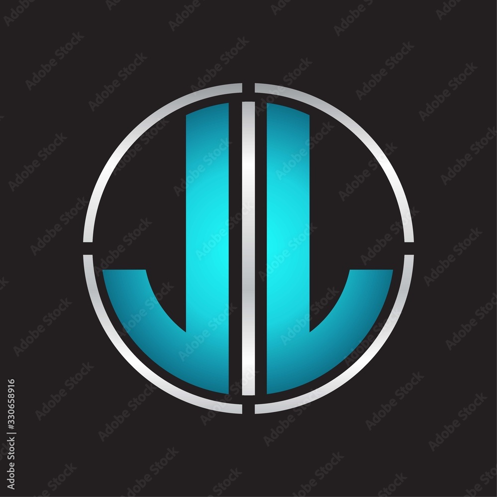 JL Logo initial with circle line cut design template on blue colors ...
