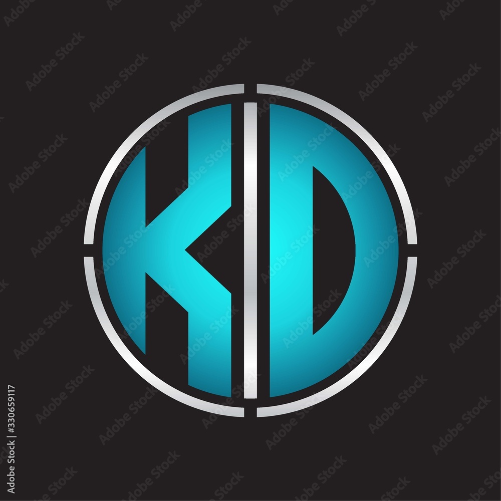 KD Logo initial with circle line cut design template on blue colors ...