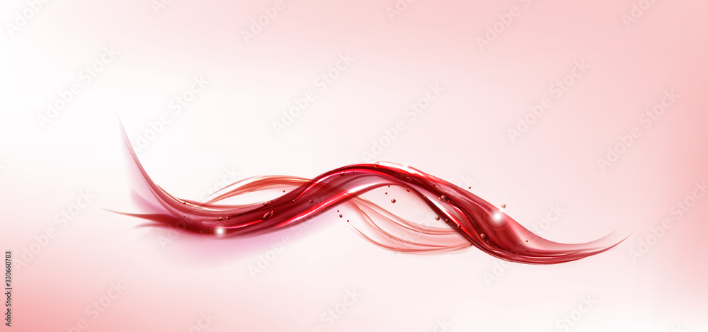 Red water splash wave with air bubbles and sparkles. Dynamic motion of ...