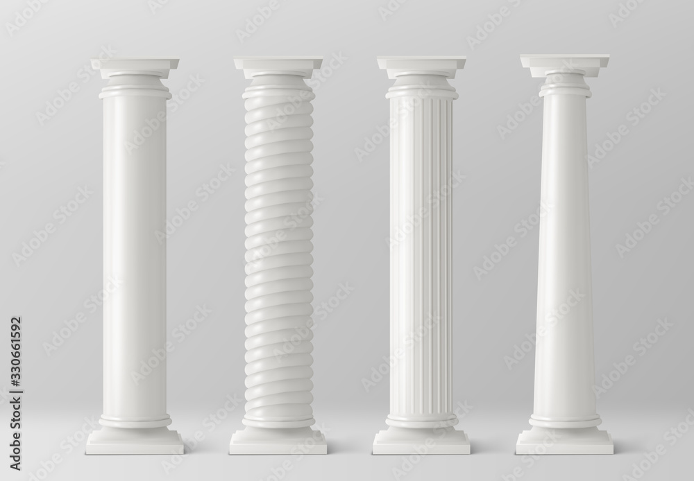 Antique pillars set isolated on white background. Ancient classic stone ...