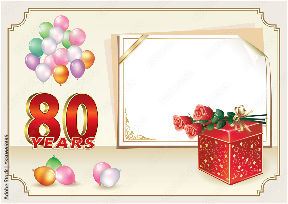 80th years anniversary celebration, vector design with gift box ...