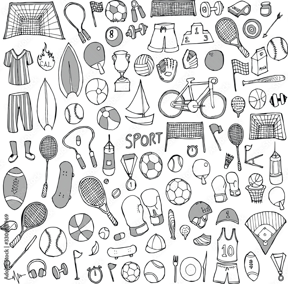 Sport doodle set. Drawing vector illustration hand drawn eps10 Stock ...