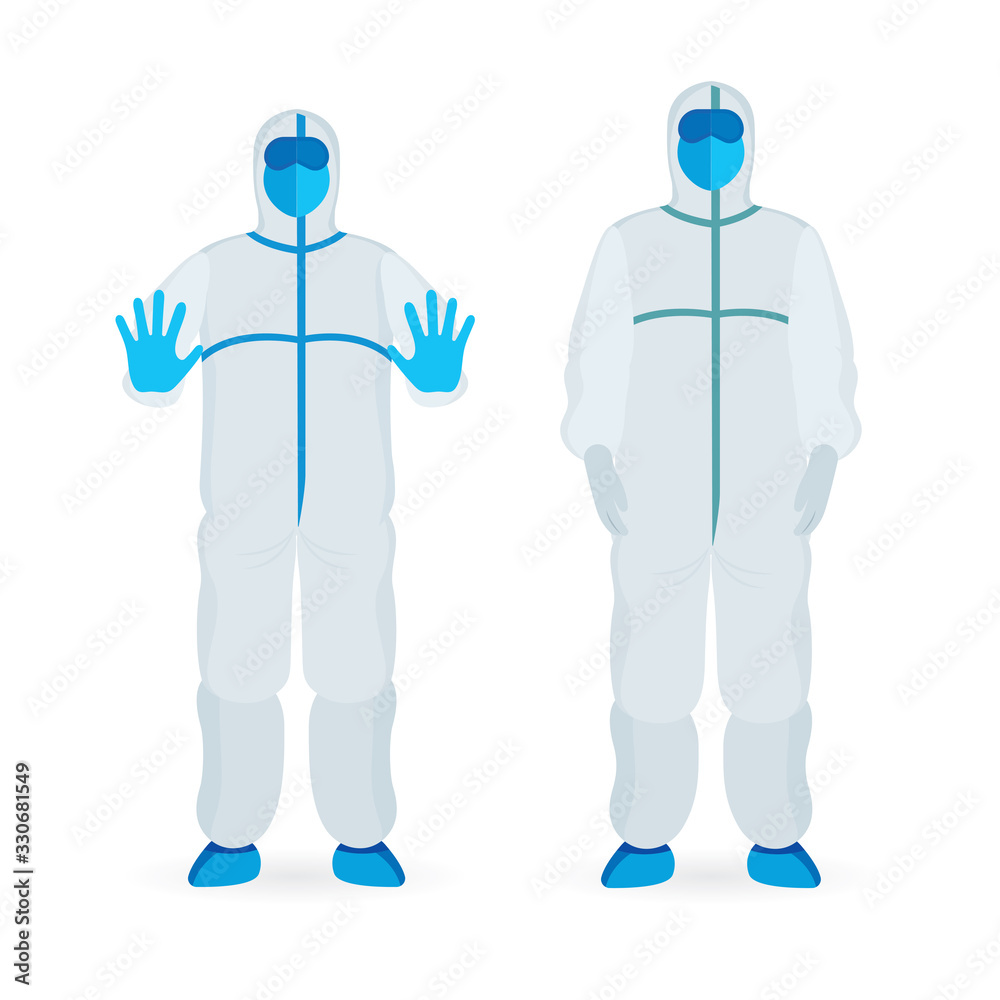 Persons in viral protective suits. Specialists in bio and viral hazard ...
