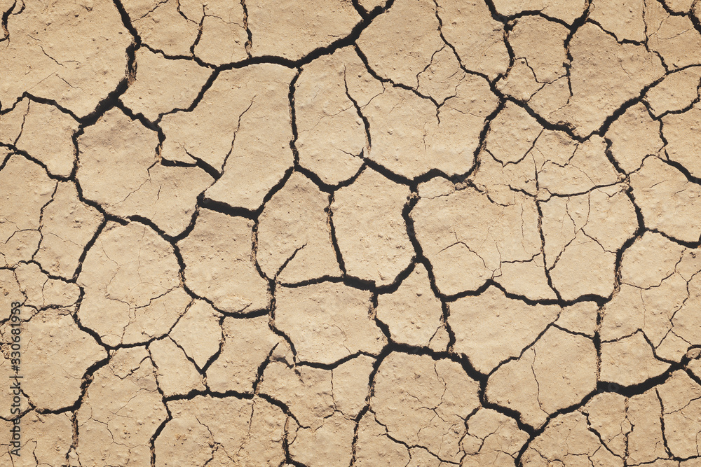 Top view of the dried up cracked soil. Drought, crop failure, global ...