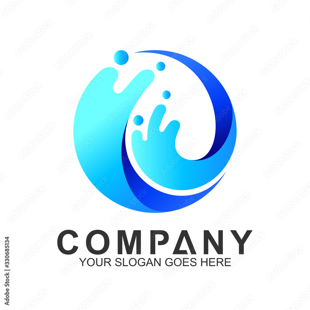 wave logo in circle shape, water splash vector, abstract wave icon ...