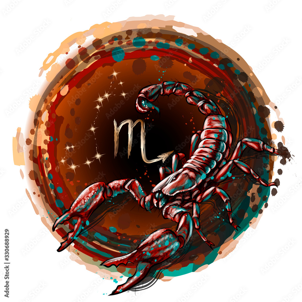 Scorpio is a sign of the zodiac. Artistic, color, hand-drawn image of ...