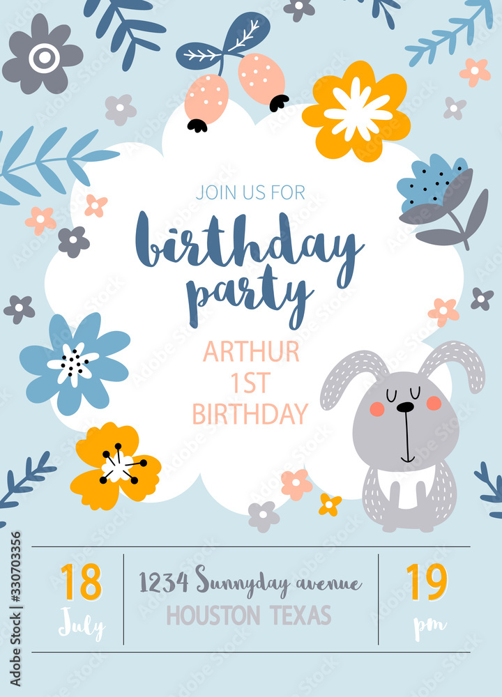 Kids party invitation card template Stock Vector | Adobe Stock