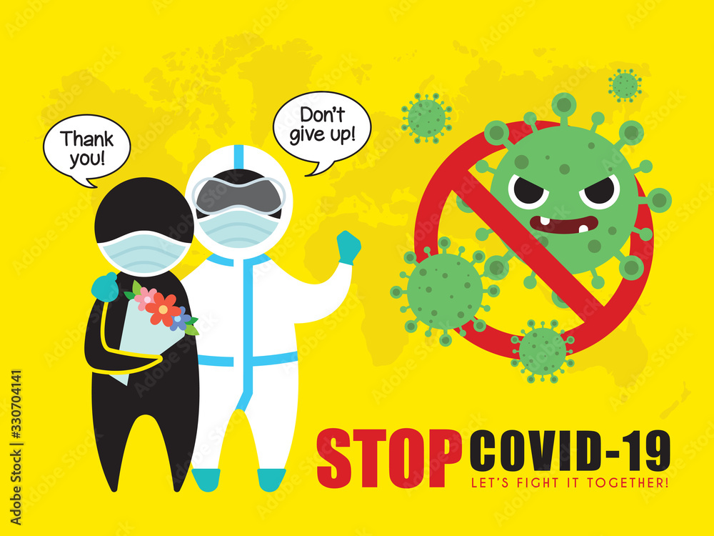 Stick figure man in medical disposable protective suit & discharged ...