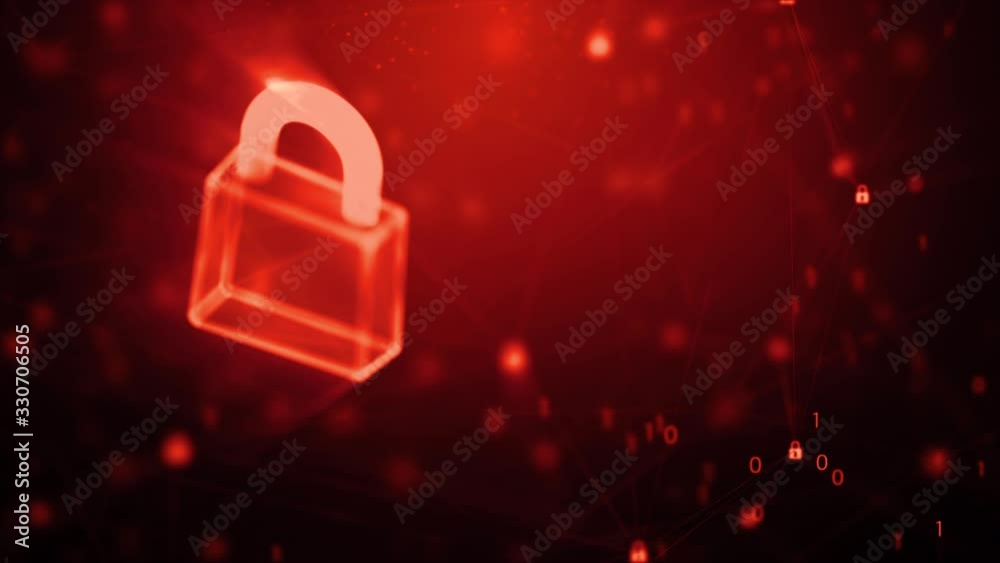 3D Rendering lock icon with random 0 1 binary digit number and connection chain background, for ...