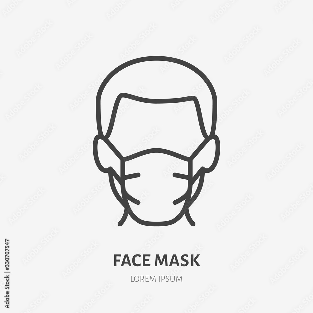Man in face mask line icon, vector pictogram of disease prevention ...