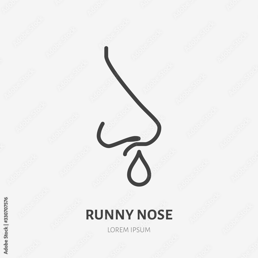 Runny nose line icon, vector pictogram of flu or coronavirus symptom ...