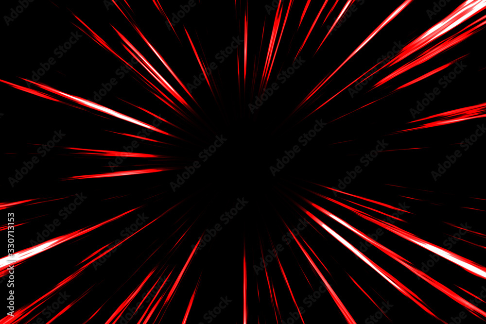 Red comic radial speed lines in black background. Action speedline ...