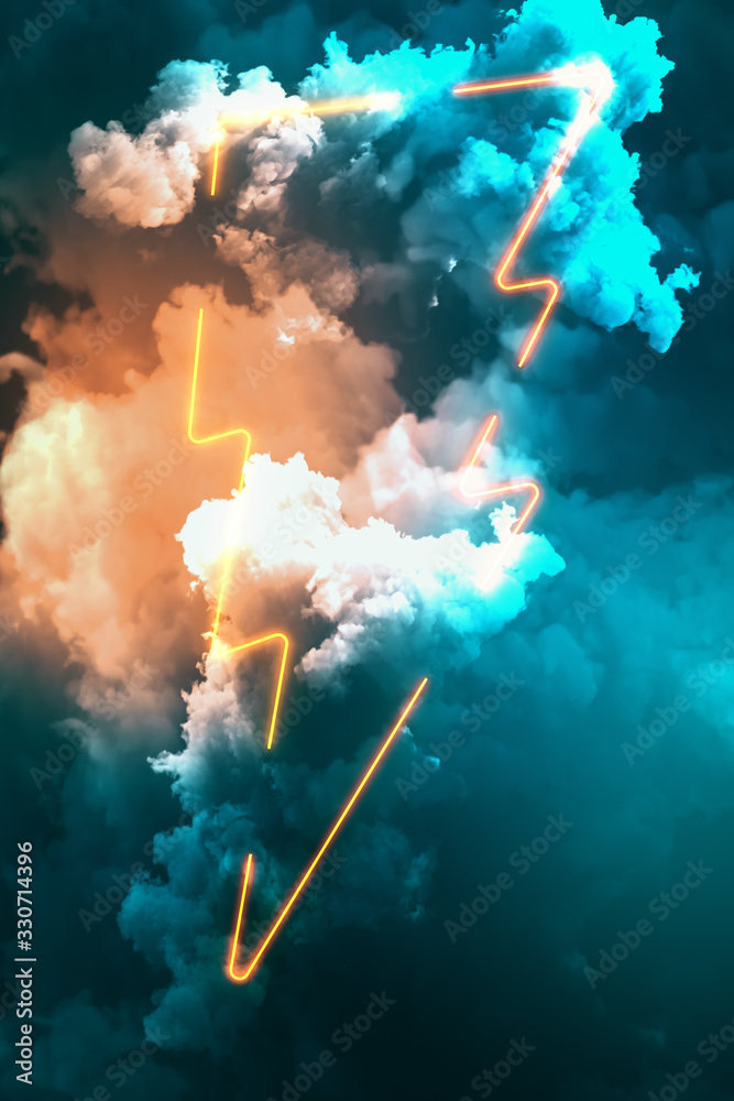 Color neon lightning with smoke Stock Photo | Adobe Stock