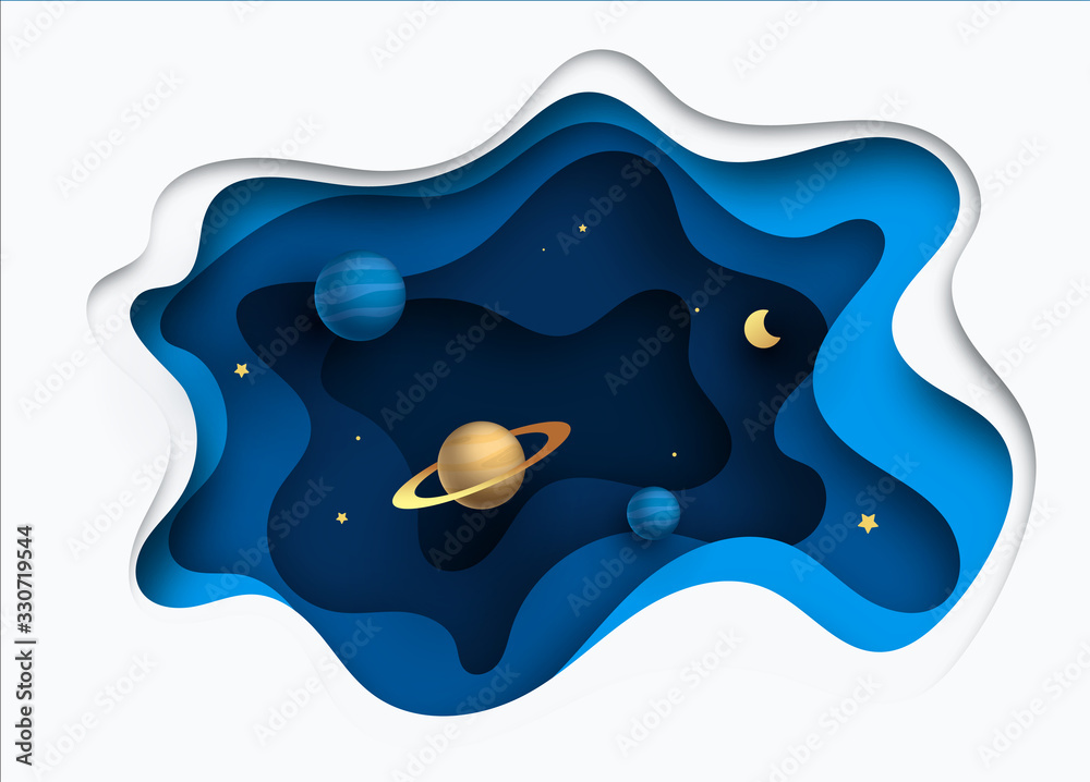 Paper art style of rocket flying in space, start up concept, flat-style ...