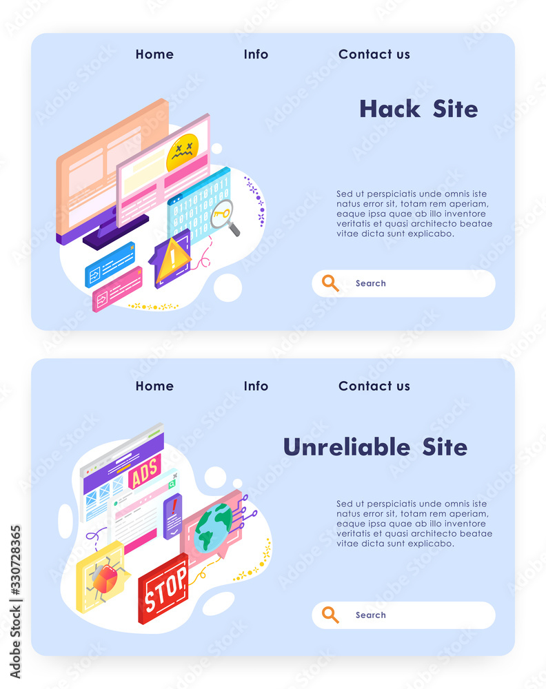 Website hacking attack. Cyber security technology. Unreliable site ...