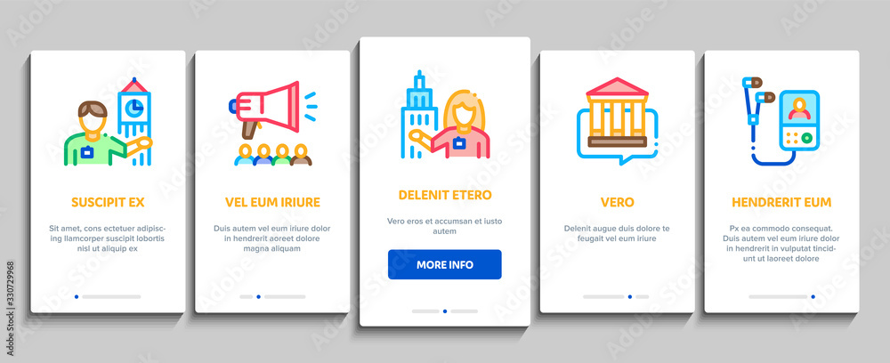 Guide Lead Traveler Onboarding Mobile App Page Screen Vector. Bus And ...