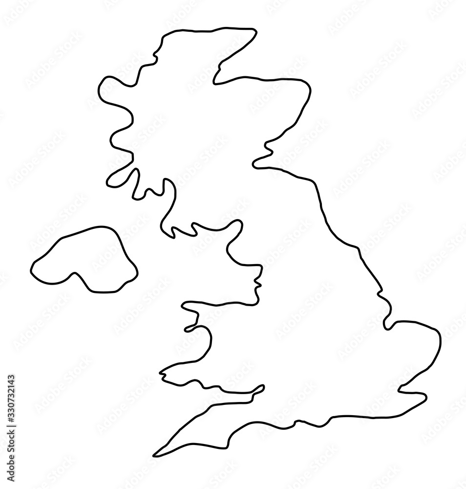 Black contour map of United Kingdom. Hand drawn doodle map. Thick ...