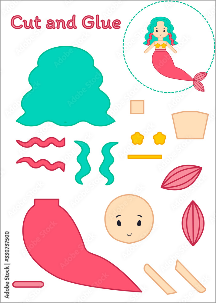 Cut and Glue Worksheet - Mermaid Stock Vector | Adobe Stock