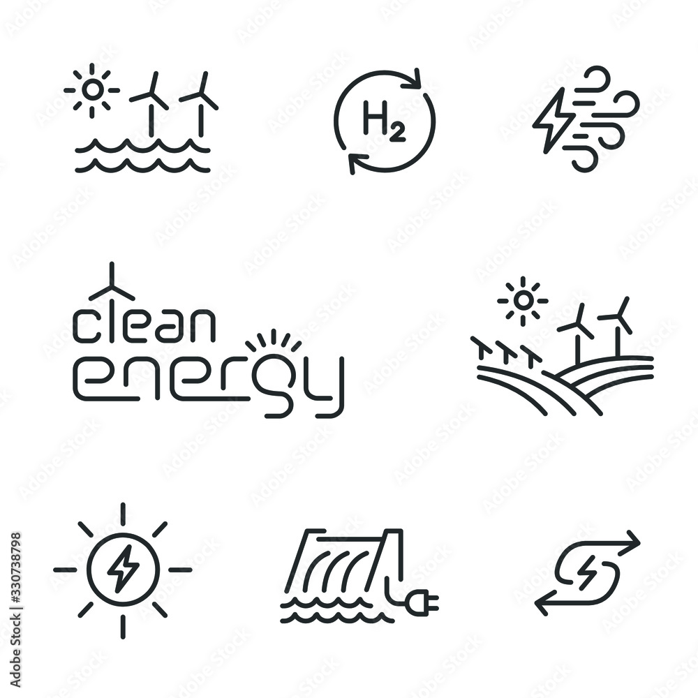 Clean, renewable energy line icons. Stock Vector | Adobe Stock